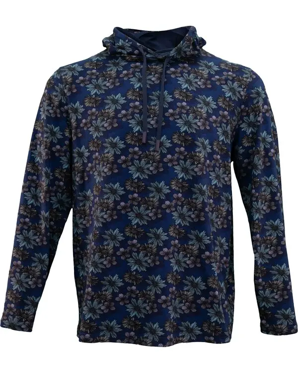 LORDS OF HARLECH Horatio Italian Floral Hoodie Navy - Blue