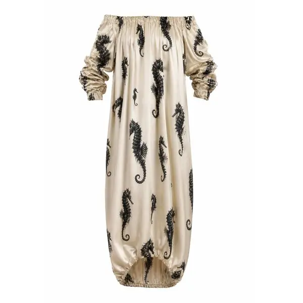 JULIA ALLERT Neutrals Light Off-shoulder Seahorse Loose-fit Dress – Capsule Edition - Beige