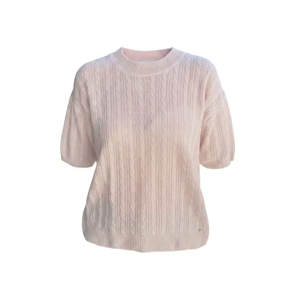 TIRILLM Kelly Lace Knitted Cashmere Short Sleeved Pullover, Powder - Pink