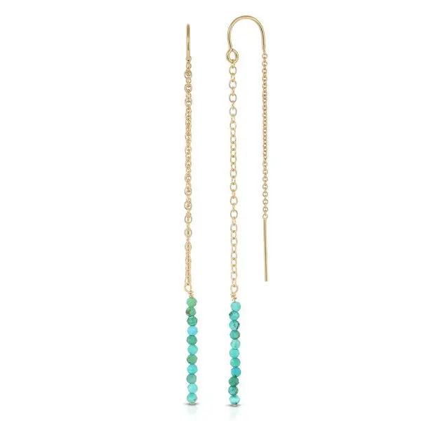 HEATHER HAWKINS Extra Tiny Gemstone Threader Earrings Goldfilled December Birthstone Turquoise - Blue