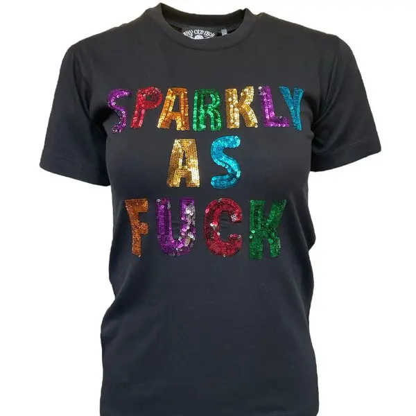 ANY OLD IRON Rainbow Sparkly As Fuck Sequin T-shirt - Black