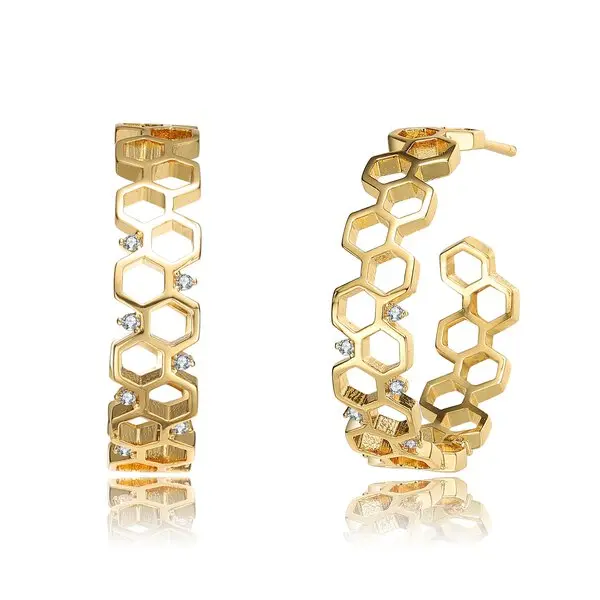 GENEVIVE Plated Clear Round Cubic Zirconia Open Hoop Earrings - Gold