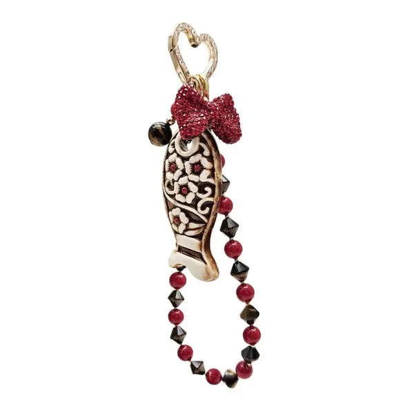 FARRA Handcrafted Fish Ceramic Gemstone And Bowknot Bag Charm - Red