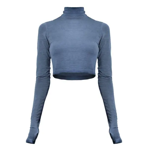 ZHENABIA Na Body Dusty Long Sleeve Boho Crop Top - Blue