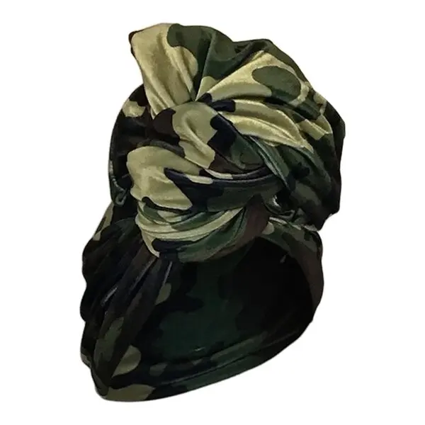 ROMER MILLINERY Twisturban Turban In Camouflage Print Stretch Velvet - Green