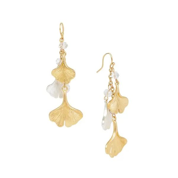 Saachi Silver / Gold Ginkgo Leaf Drop Earrings - Silver/gold