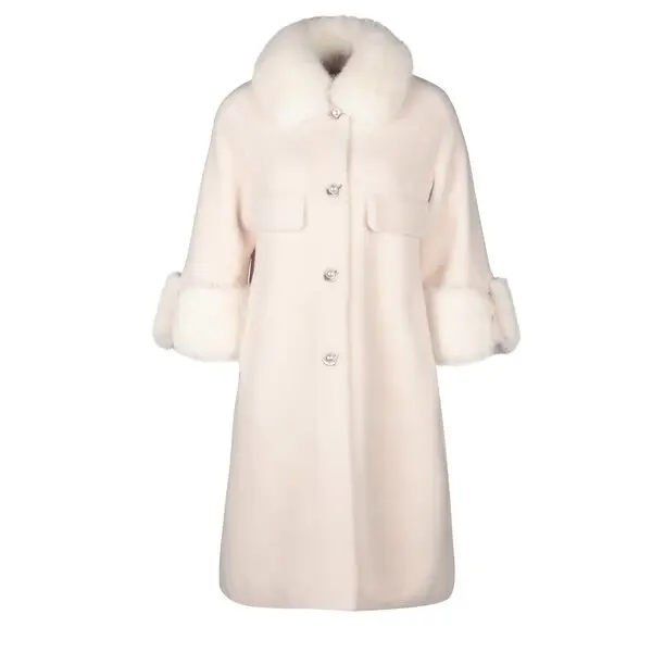 SANTINNI Hayworth Wool & Faux Fur Coat In Bianco - White