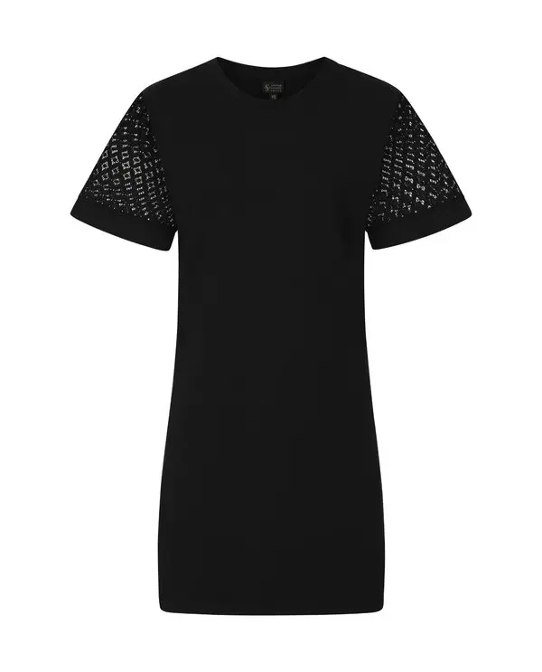 SOPHIE CAMERON DAVIES Lace Sleeve Cotton T-shirt Dress - Black