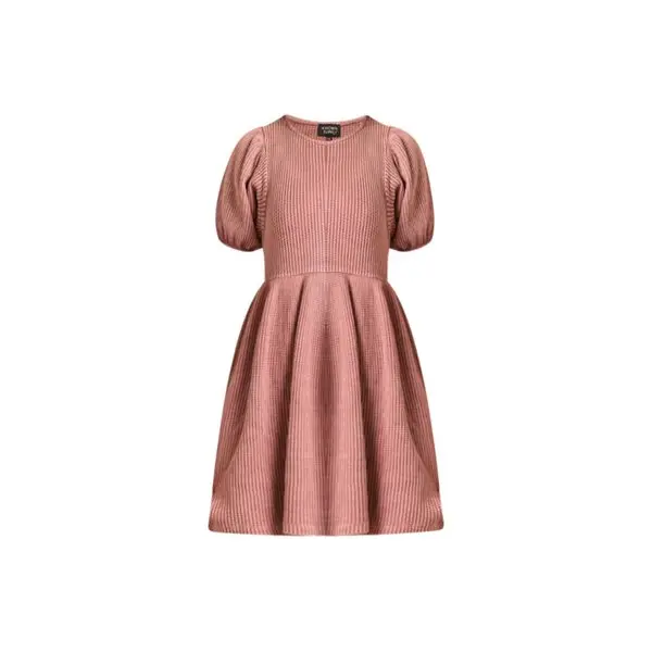 KNOWN SUPPLY Puff Sleeve Waffle Knit Babydoll Dress Ethel Blossom - Pink
