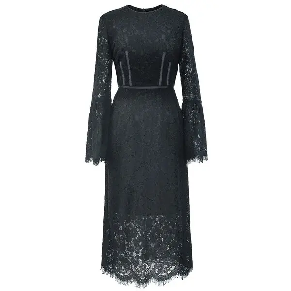 SMART AND JOY Bustier Lines And Tulip Sleeves Lace Dress - Black