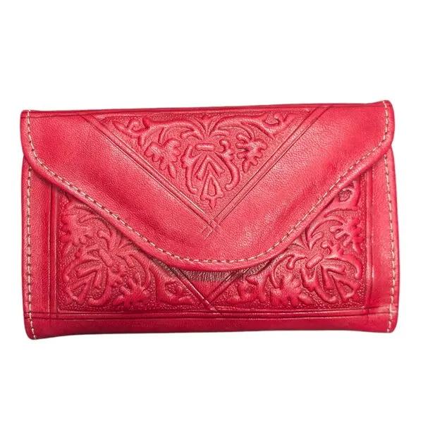 BERBER LEATHER Small Leather Tri-fold Purse - Red