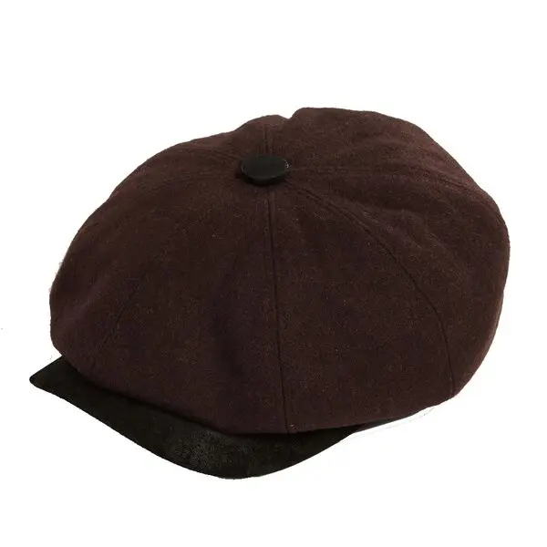 DASMARCA HATS Eden Cocoa Wool Newsboy Bakerboy Peaky Cap With Leather Visor Peak - Brown