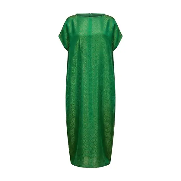 SILK AND BEARS Seraphine Emerald Jade Geometric Jacquard Silk Kaftan Maxi Dress - Green