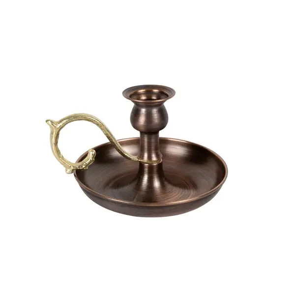 ANATOLIACRAFT Vintage Dark Copper Candle Holder With Gold Handle - Brown