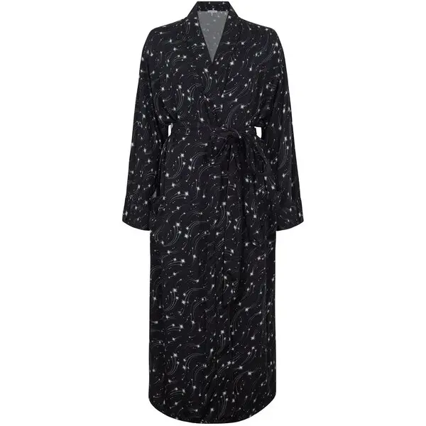 LILY AND LIONEL Corina Kimono Style Shooting Star Print Robe - Black