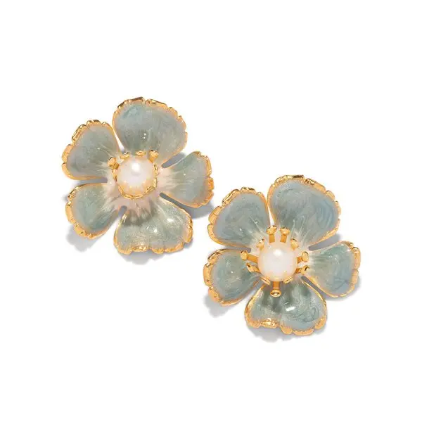 THE PINK REEF Small Hand Painted Floral In Dusty - Blue