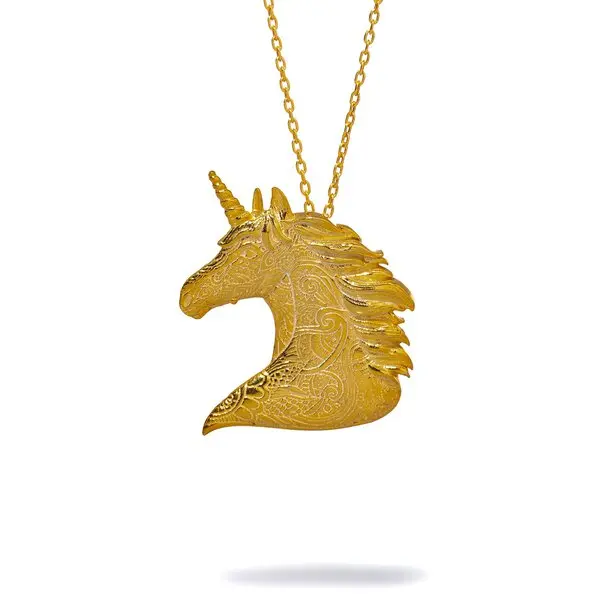 EBRU JEWELRY Majestic Unicorn Aura Pendant Chain Necklace - Gold
