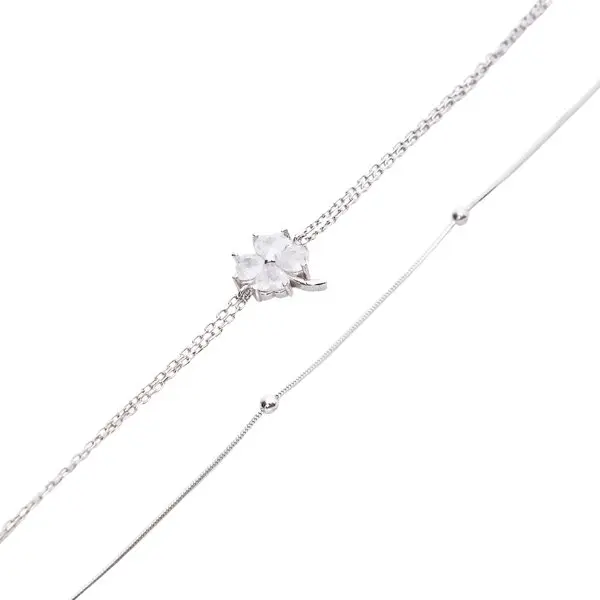 SPERO LONDON White Clover Bracelet & Italian Bead Chain Bracelet Layering Set - Silver