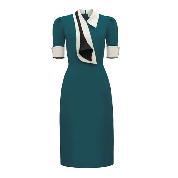 JULIA ALLERT Formal Fitted Dress With White Collar Office To Evening Style - Green