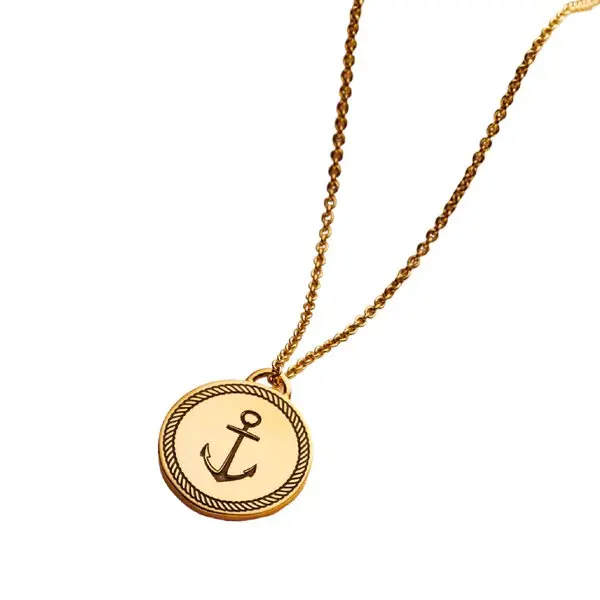 POSH TOTTY DESIGNS Yellow Plated Nautical Anchor Disc Necklace - Gold