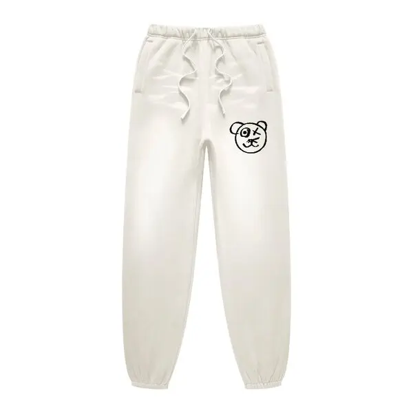X ILONA BLUE Neutrals Graffiti Teddy Bear Cotton Cream Vintage Wash Joggers - Black