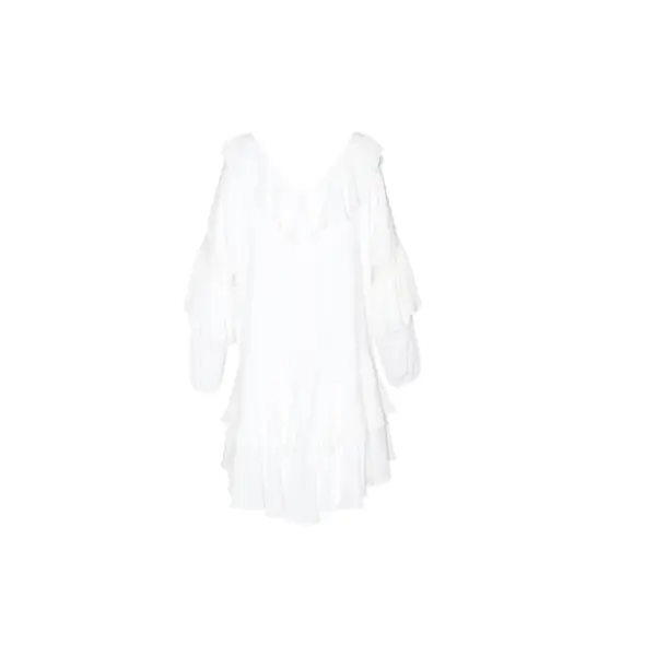ALINA CERNATESCU Valencia Viscose Mini Dress With Ruffles And Crocheted Details - White