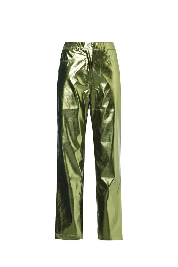 AMY LYNN Lupe Khaki Metallic Trousers - Green