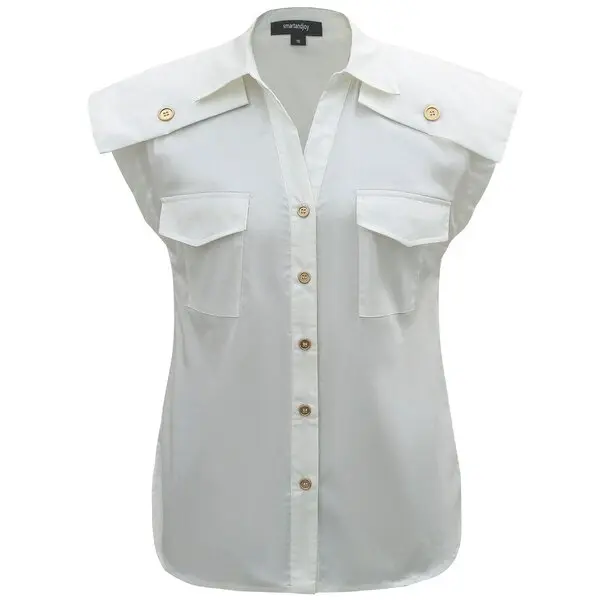 SMART AND JOY Sleeveless Shirt With Shoulder Flaps - White