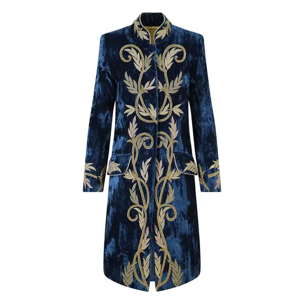 BEATRICE VON TRESCKOW Navy Sovereign Embroidered Crushed Velvet Coat - Blue