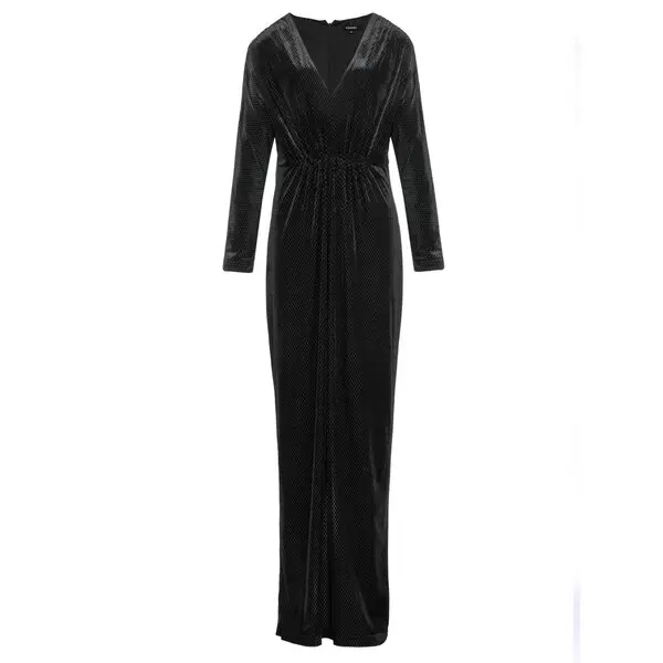 SMART AND JOY Textured Velvet V-neck Maxi Dress - Black