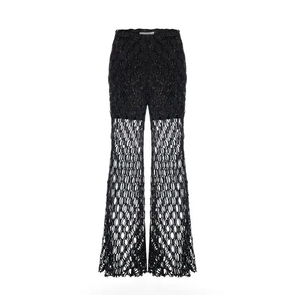 WOMEN & WOMEN Flared Trousers With Decorative Lace, Shimmering Fabric Details, And Lining