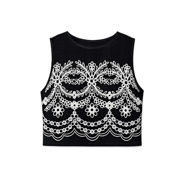 YUMI Embroidered Crop Top - Black