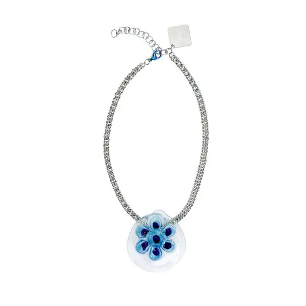 ACID CAT Green / Blue Flower Sparkle Blue Green Pendant Necklace - Green/blue