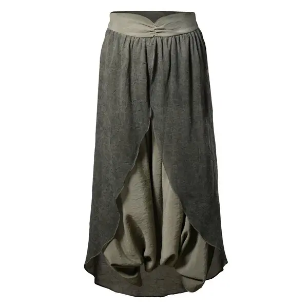 ZHENABIA Gaia Salvar Khaki Boho Harem Skirt Pants - Green