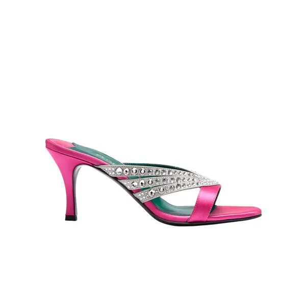 FLORRIE Roro 75mm Crystal And Satin Mule Azalea - Pink