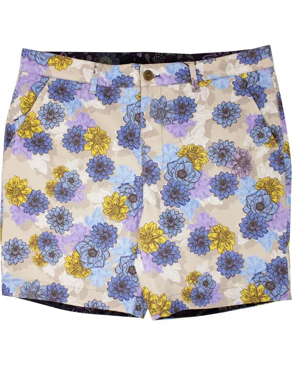 LORDS OF HARLECH John Snap Floral Flat Front Short Pumice - Brown