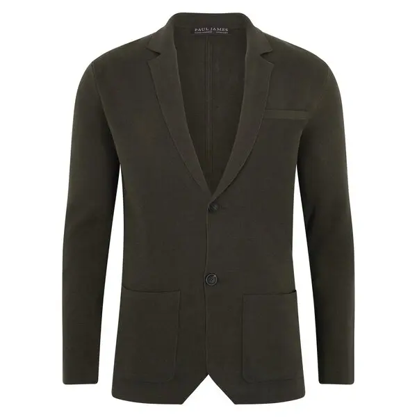 PAUL JAMES KNITWEAR Lightweight Organic Cotton Luca Linen Knitted Blazer - Green