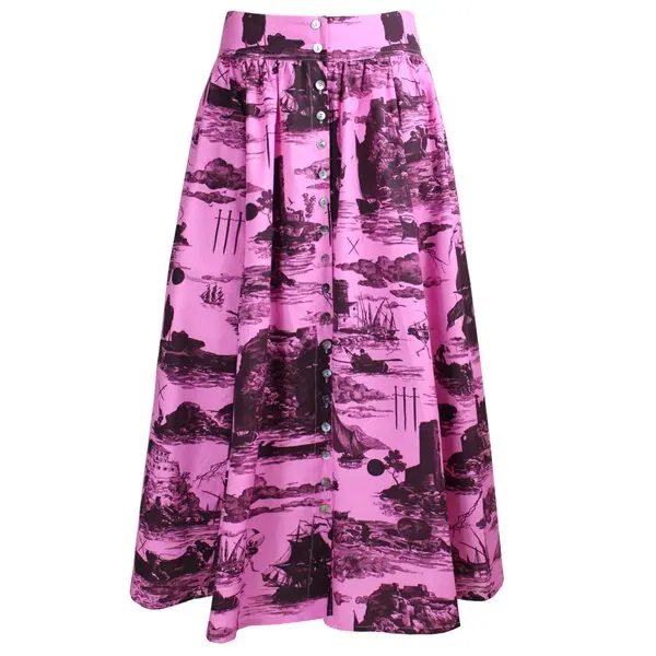 KLEMENTS Eddie Cotton Skirt Doomed Voyage Print In Sorbet & Port - Pink