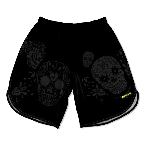 FISHIRT Swim Short Long Mexican Skull Graphic Style Flatmuertos - Black