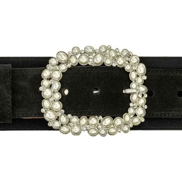 PEACHY BELTS LTD Stretch Elasticated Suede Waist Belt And Detachable Pearl Spangle Buckle - Black