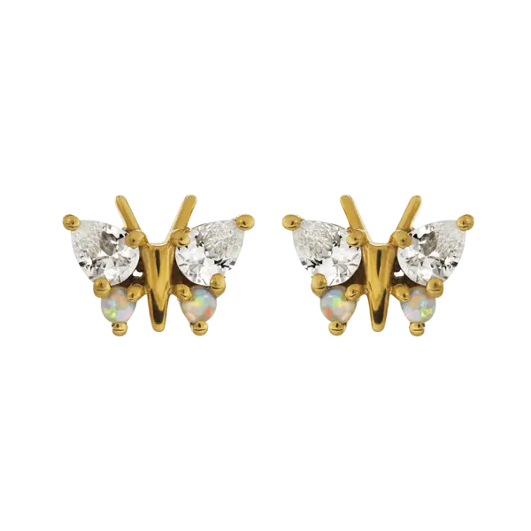 LA KAISER Opal & Diamond Butterfly Belle Studs - Yellow