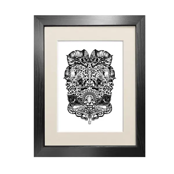 EMILY CARTER Jewel & Jaguar' Fine Art Print A3 - Black