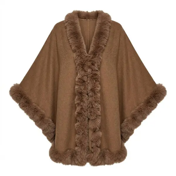 Saachi Faux Fur Cape Saddle Kimono - Brown