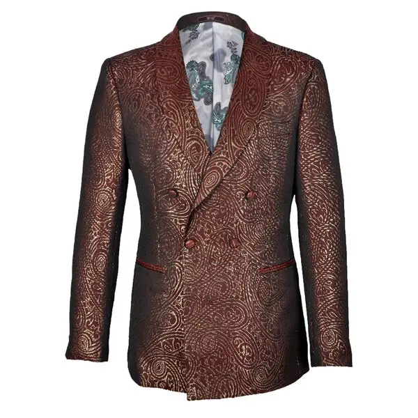 DAVID WEJ Kensington Double Breasted Shawl Lapel Jacquard Blazer Wine - Red