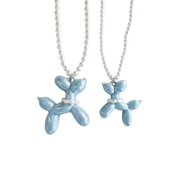 POPORCELAIN Baby Porcelain Balloon Doggie Pearl Necklace - Blue