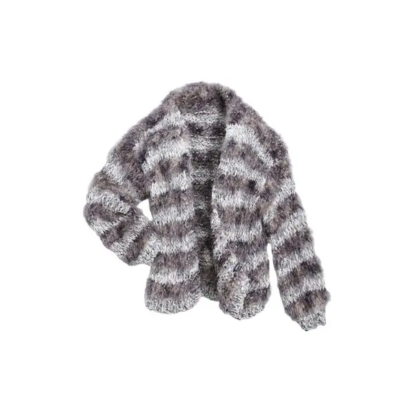 Saachi Eyelash Hand Knit Blue Gray Cardigan - Grey