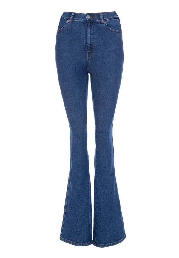 DR. DENIM Moxy High Flare Cape Dark Plain - Blue