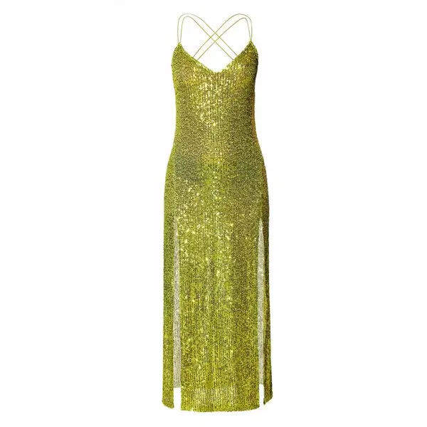 AGGI BY HALEWSKI Eliza Lemon Sparkle Midi Sequin Sleeveless Dress - Yellow