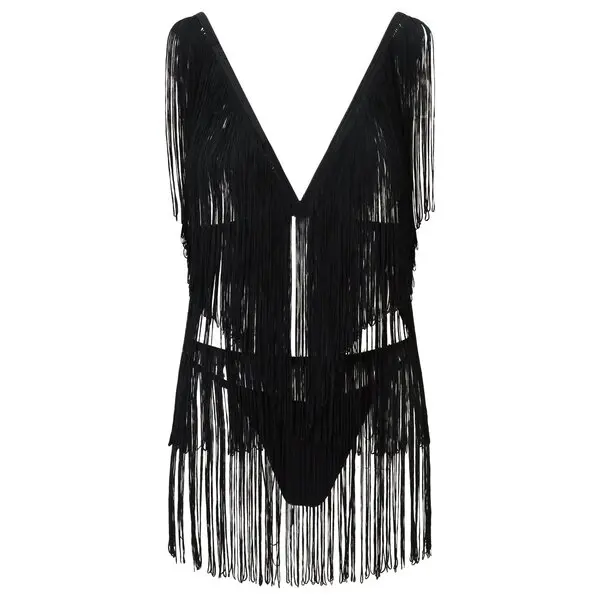 BELLE ET BON BON Fringe Tassel Top And Skirt Set With High Waisted Knicker - Black