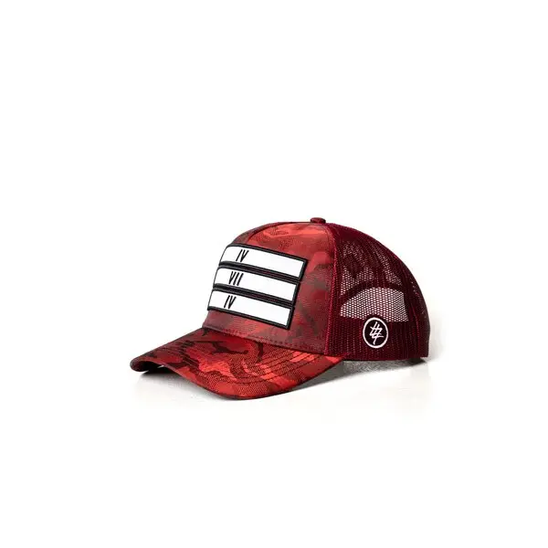 474 CO 474 Camo 3 Bars Trucker Hat Burgundy - Red